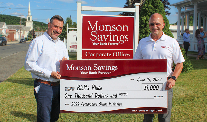 Monson Savings Bank Presents $1,000 Donation to Rick's Place, Helping ...